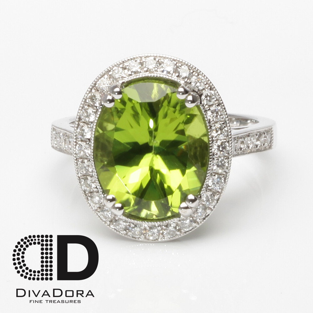 5.01ct Peridot Diamond Ring in 18K Solid White Gold/Yellow | Etsy