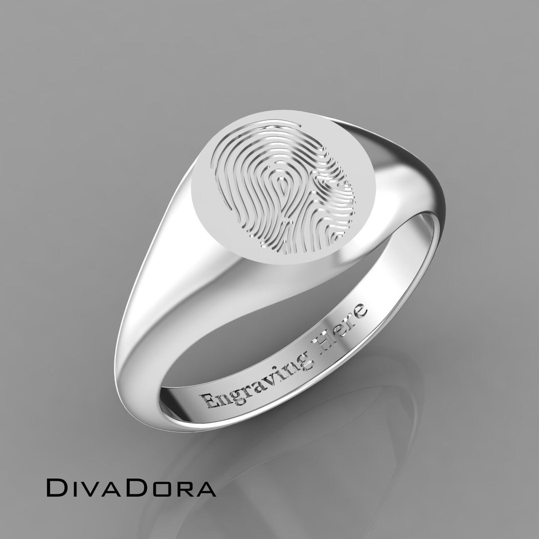 Silver Custom Fingerprint Signet Ring, Free Custom Engraving, Silver or ...