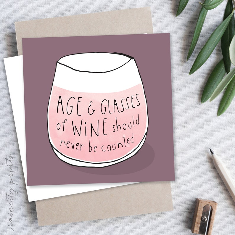 Funny Wine Birthday Card. Age and Glasses of Wine Should Never - Etsy