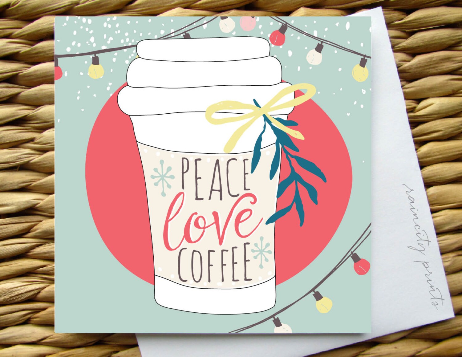 Peace Love Coffee Christmas Card, Holiday Cards, Holiday Gift Wrap ...