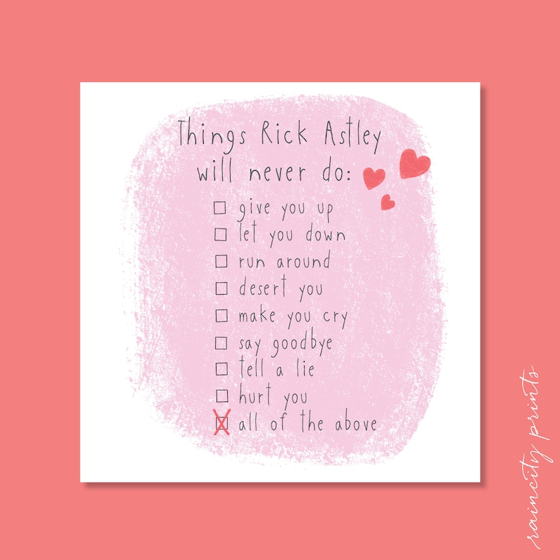 Rick Astley Never Gonna Give You up Valentines Day Card. Funny - Etsy ...