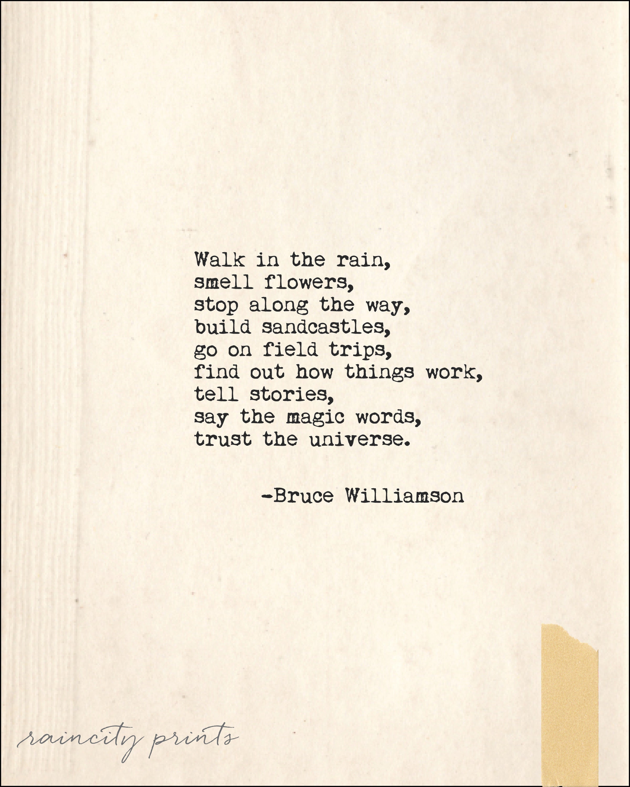 Walk in the Rain Inspirational Art Print. Bruce Williamson Quote ...