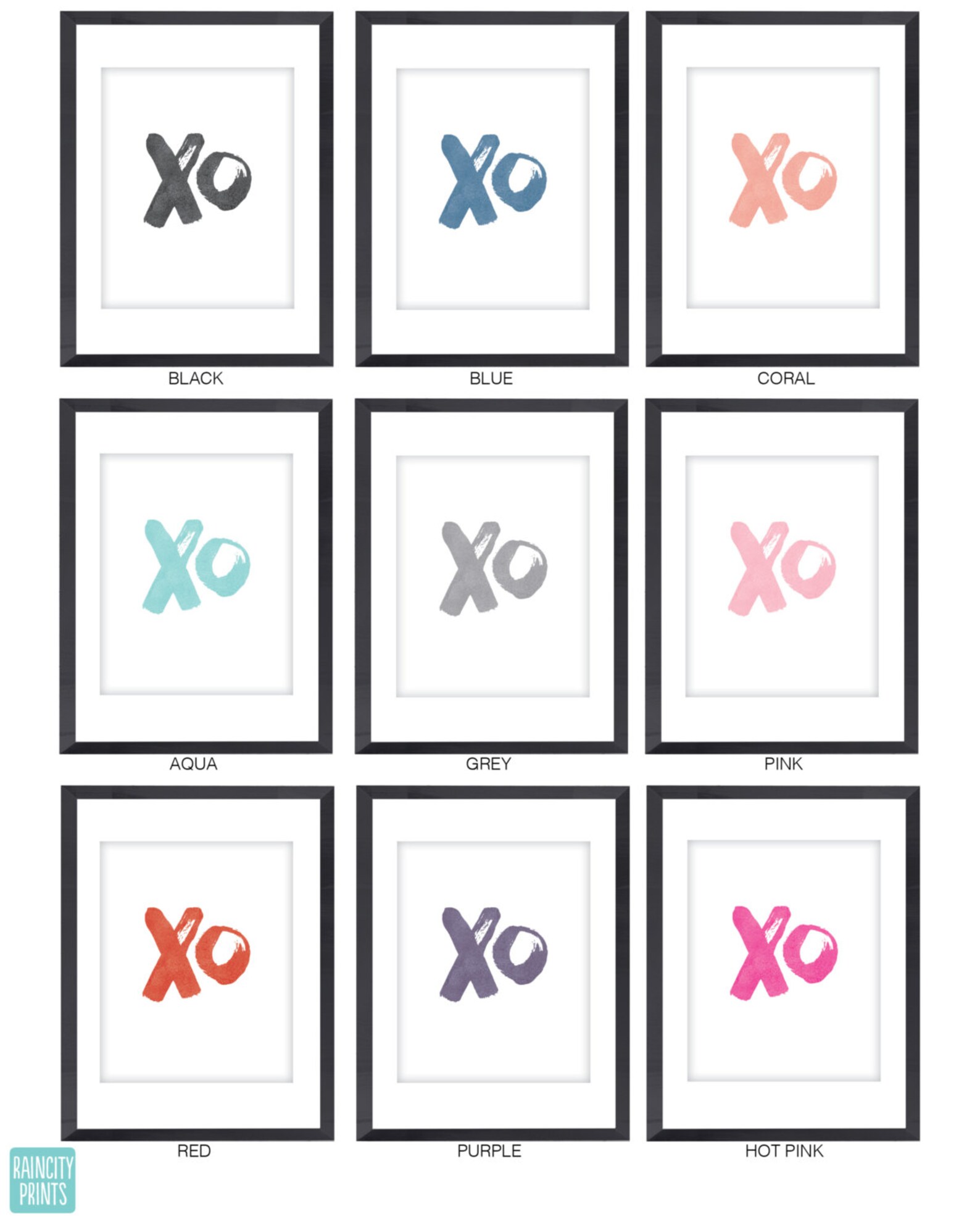 XO Water Color Art Print. Valentine's Day Love Print. Typographic Print ...