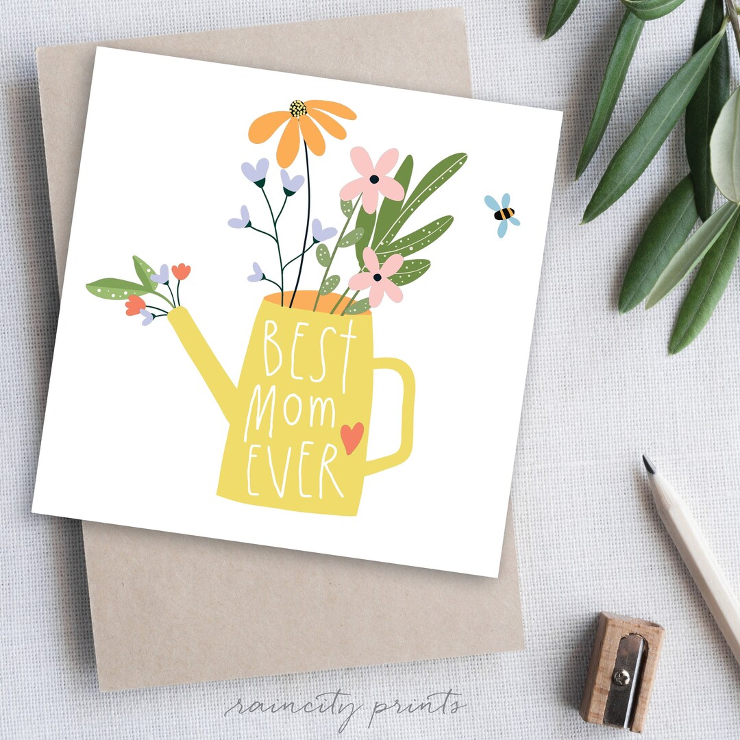 Best Mom Ever Mothers Day Card. Greeting Card for Mom. Floral Mother's ...