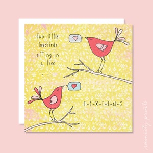 Funny Valentines Day Card. Funny Love Birds Texting Valentines Day Love ...