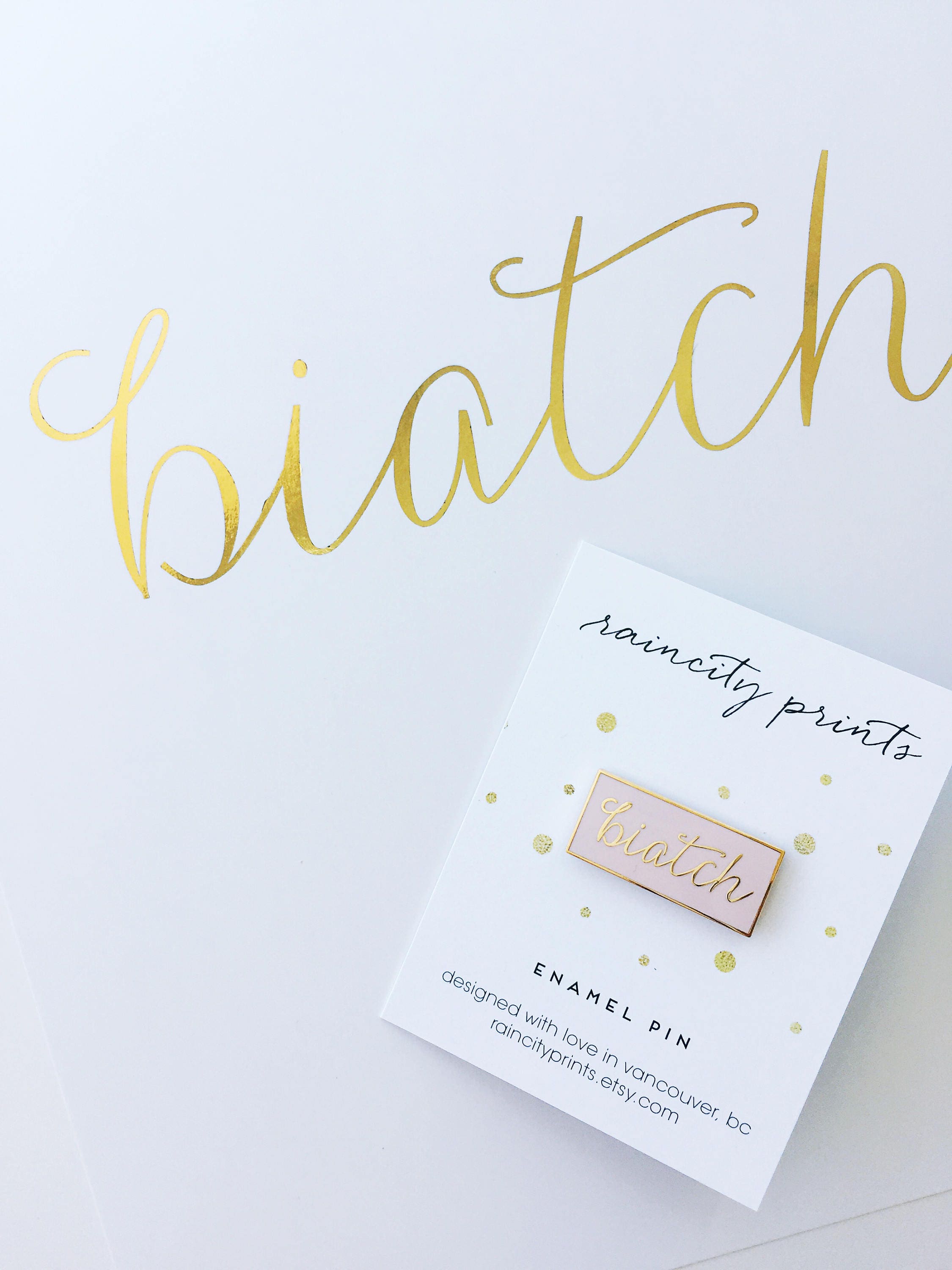 Biatch Enamel Pin. Gold and Blush Biatch Lapel Pin. Blush - Etsy Canada