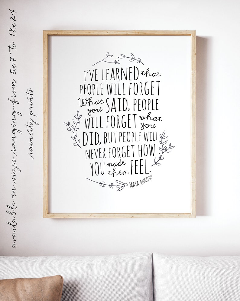 Maya Angelou How You Made Them Feel Inspirational Art Print. - Etsy Norway