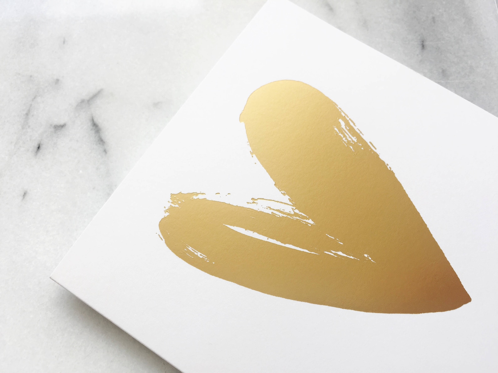 Gold Foil Heart Love Card. Simple Elegant Embossed Gold Heart Card ...