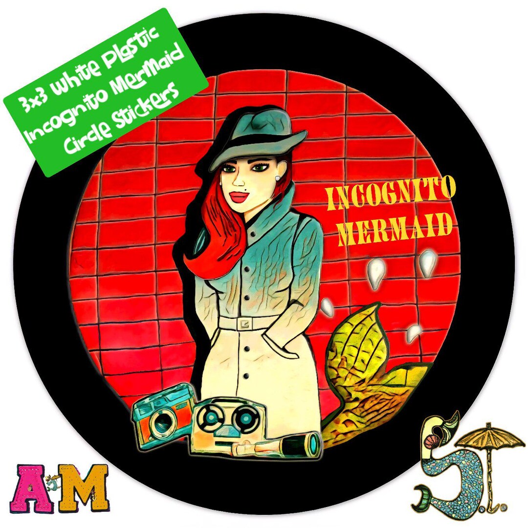 Mermaid Spy Sticker - Circular 3x3 Incognito Mermaid Art by Stacy Todd ...