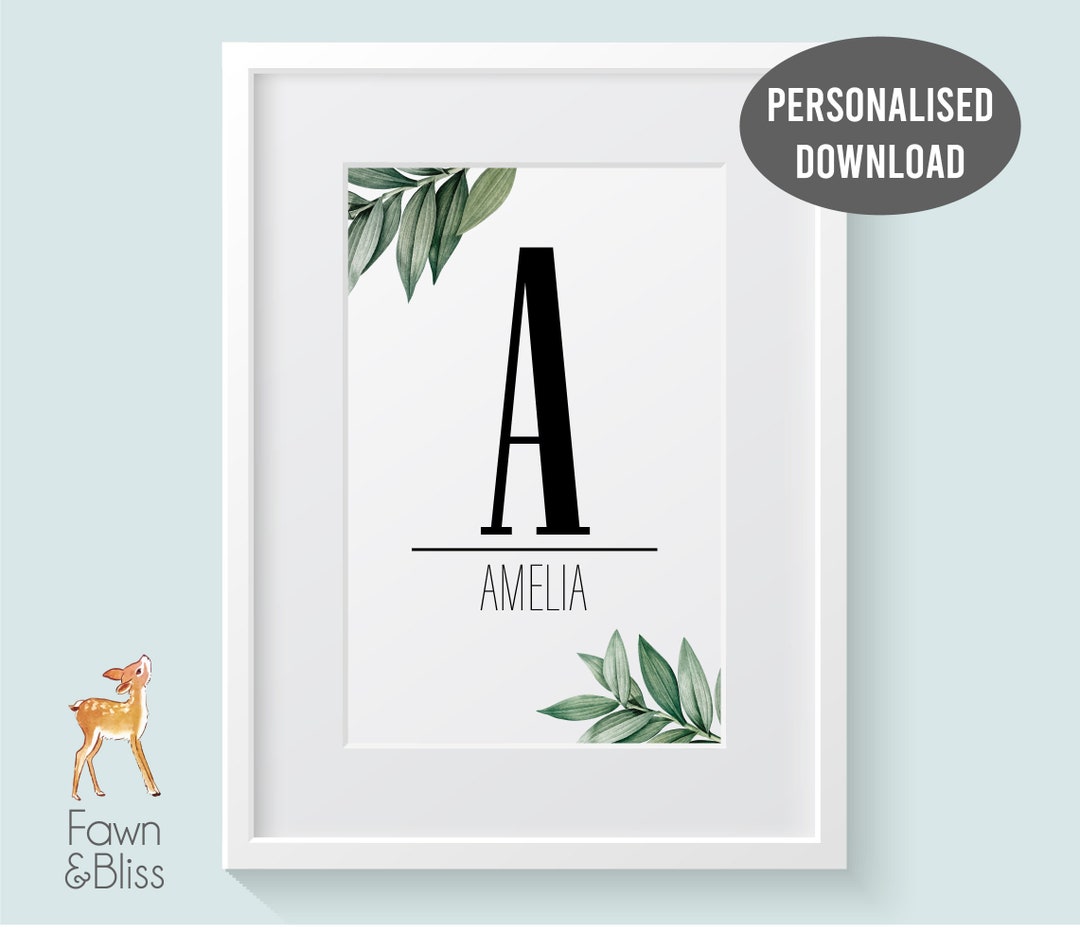 Download and Print Botanical Personalised Letter and Name Digital Art ...