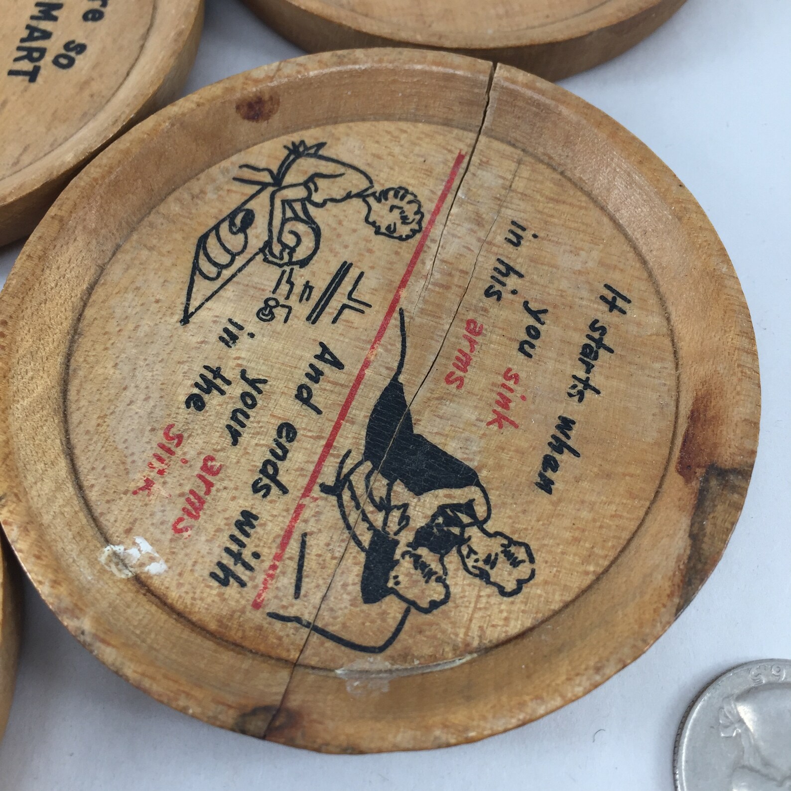 Wooden Novelty Joke Coasters C1950/60s - Etsy