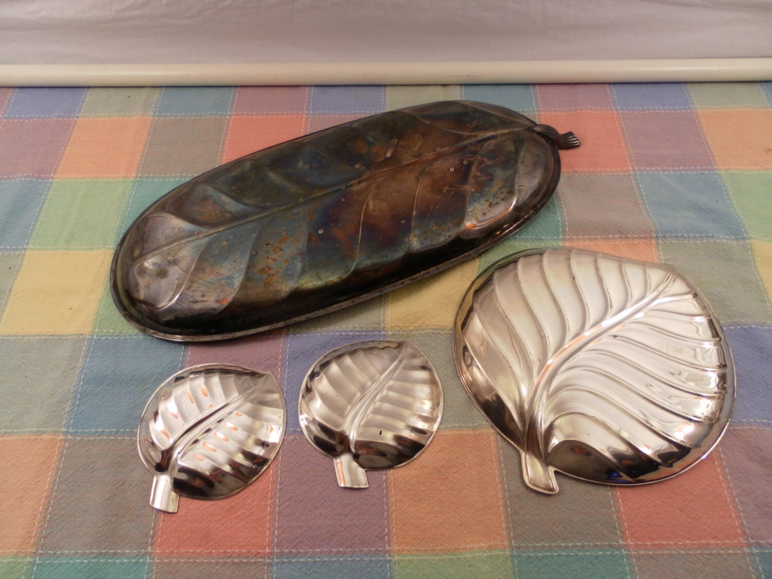 International Silver Plate Leaf Bon Bons & Large Serving Trays — C1960 ...
