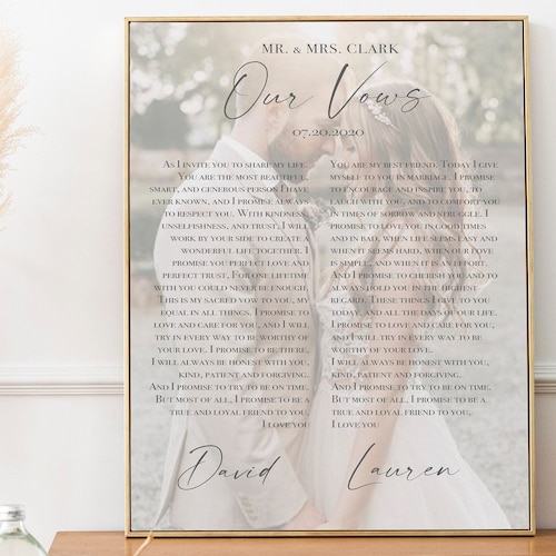 Framed Wedding Vows Custom Framed Wedding Vows With Photo - Etsy