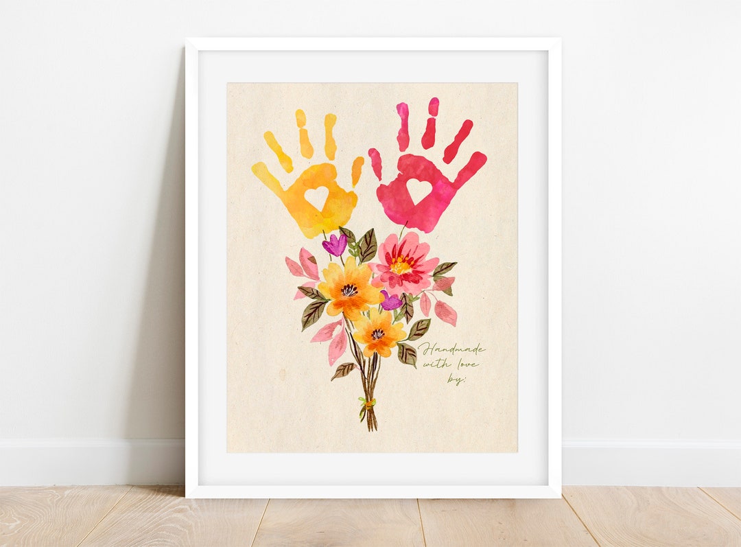 Mothers Day Handprint Art Print Flower Bouquet Grandma Personalized ...