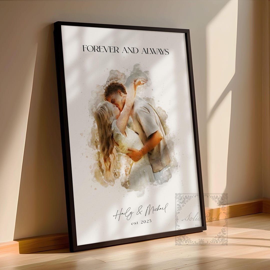 Personalized Watercolor Couples Portrait Print, Custom Gift From Photo ...