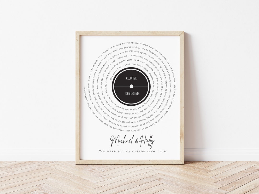 Custom Record Label Vinyl Gift, Digital Print First Dance Song Lyrics ...