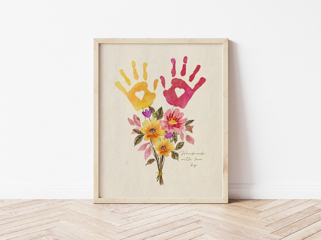 Mothers Day Handprint Art Print Flower Bouquet Grandma Personalized ...