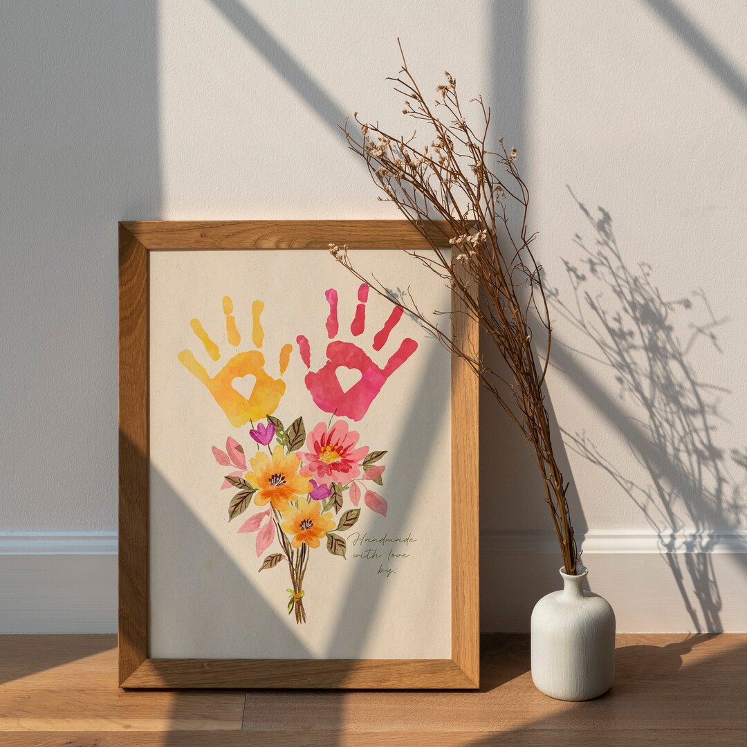 Mothers Day Handprint Art Print Flower Bouquet Grandma - Etsy