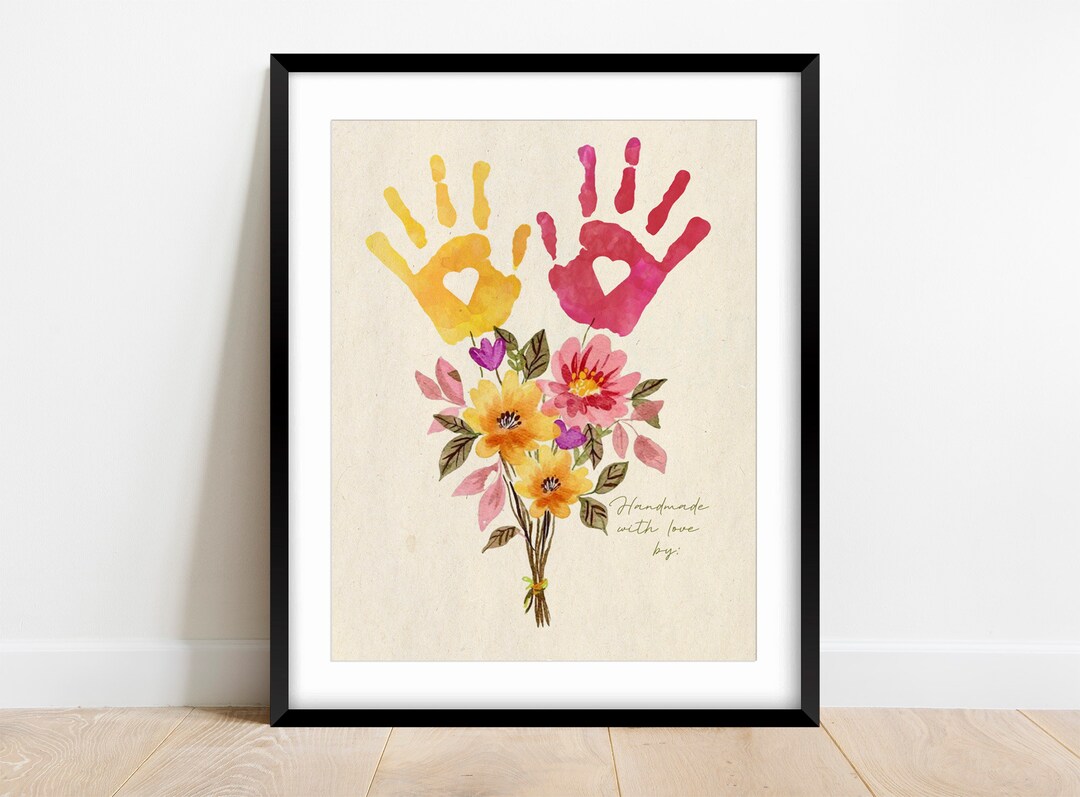 Mothers Day Handprint Art Print Flower Bouquet Grandma Personalized ...