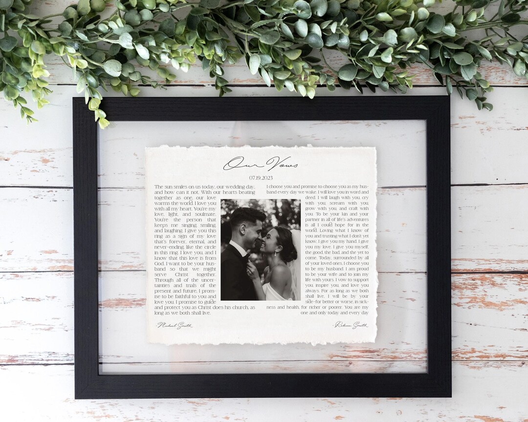 Wedding Vows With Photo, Wedding Vows Print, Our Vows Custom Framed ...