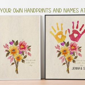 Mothers Day Handprint Art Print Flower Bouquet Grandma Personalized ...