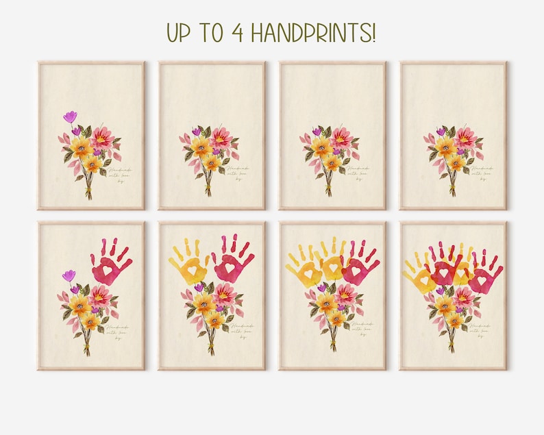 Mothers Day Handprint Art Print Flower Bouquet Grandma Personalized ...