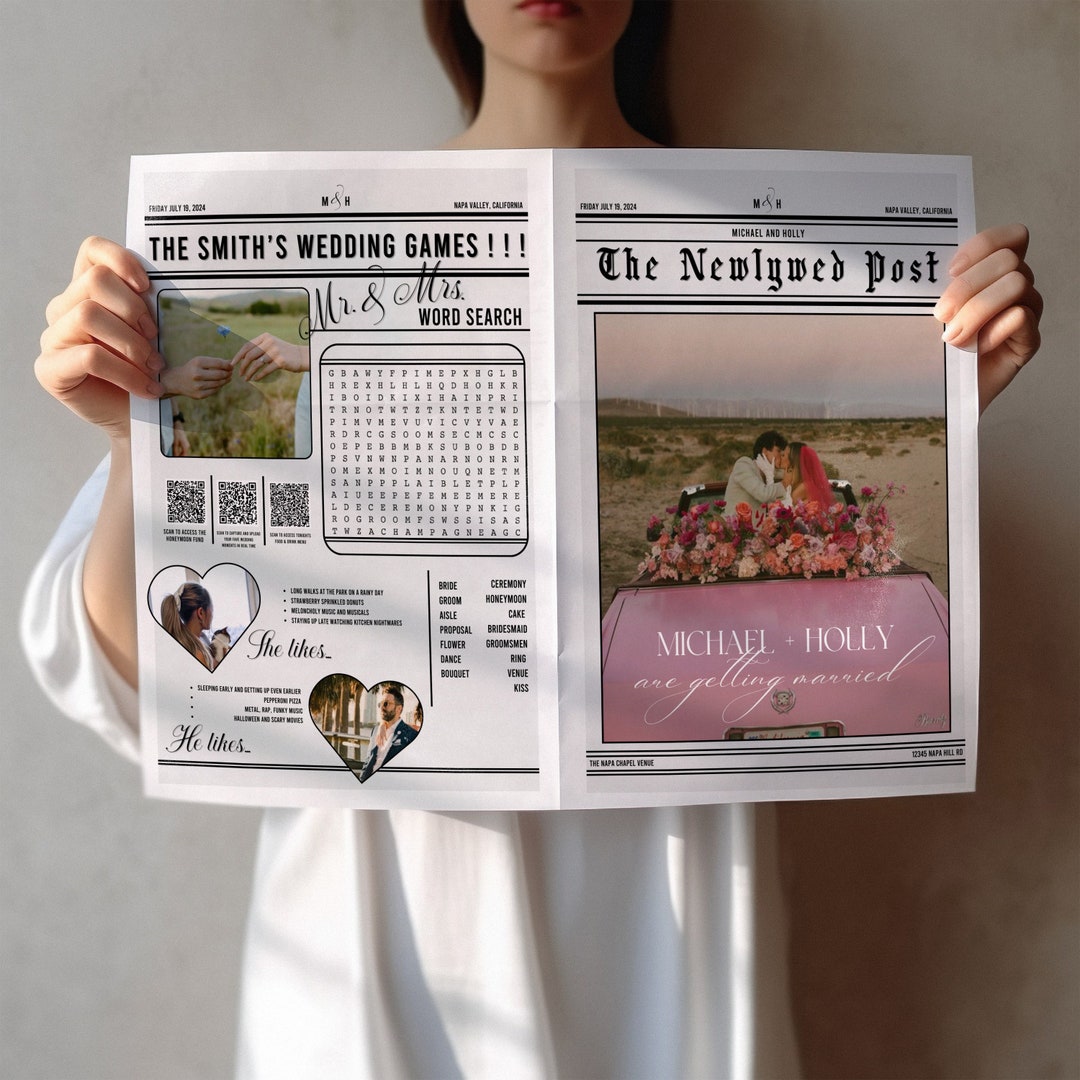 Wedding Newspaper Canva Edit, Folded Large News Paper Program Template ...