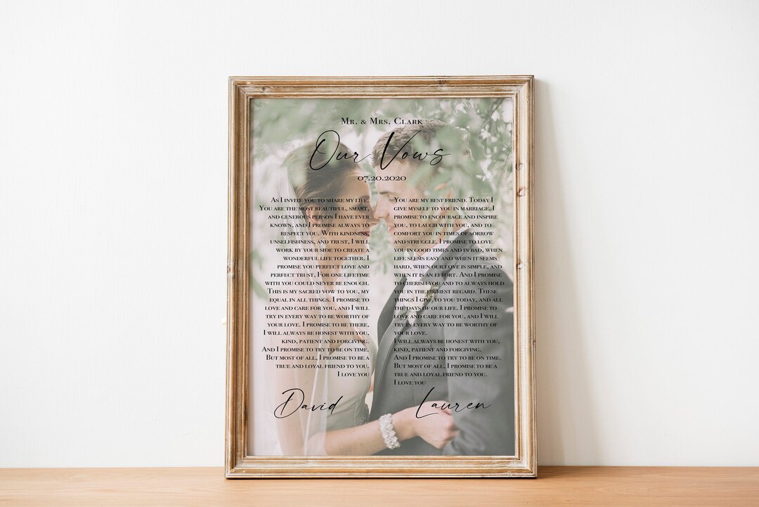 Wedding Vows With Photo, Wedding Vows Print, Our Vows Custom Framed ...