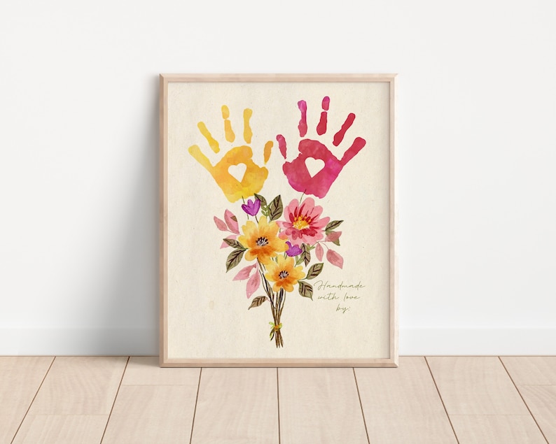 Mothers Day Handprint Art Print Flower Bouquet Grandma - Etsy