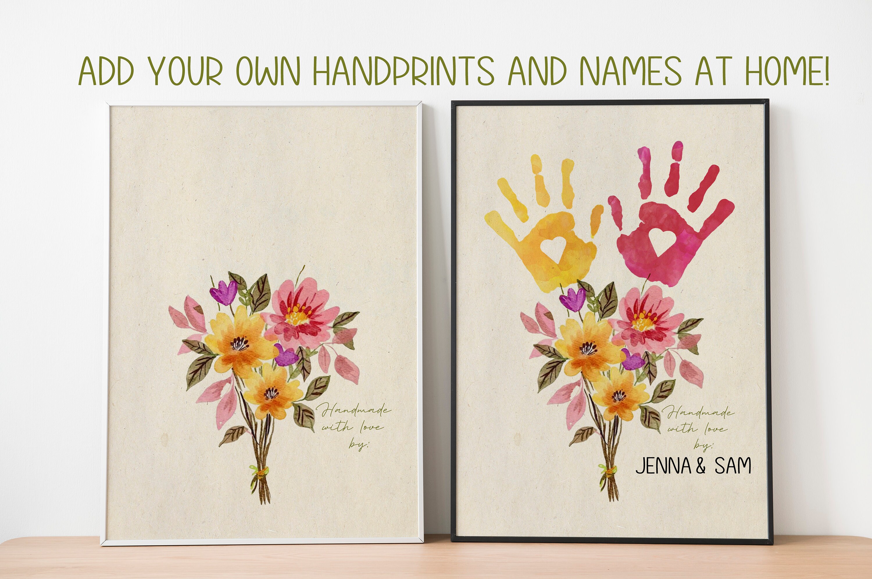 Mothers Day Handprint Art Print Flower Bouquet Grandma Personalized ...