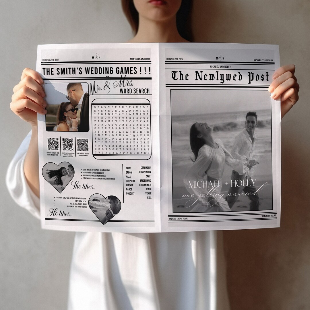 Wedding Newspaper Canva Edit, Folded Large News Paper Program Template ...