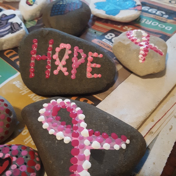 Breast Cancer Painted Rock - Etsy