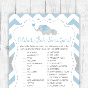Elephant baby shower game celebrity game celebrity babies boy | Etsy