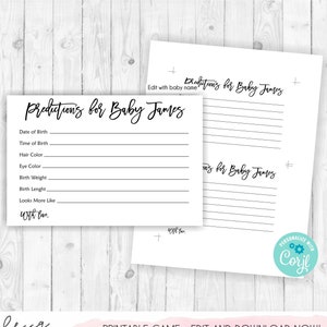Minimalist Baby Predictions Game Editable Baby Shower Activity Guess ...