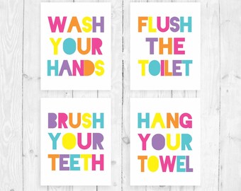 Bathroom Rules Printable Illustration Digital Bathroom Decor - Etsy