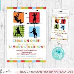 Obstacle Course Birthday Ropes Course Invitation Boy Zipline Invitation ...