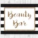 Beauty Bar Sign Printable Sign Black and White Birthday Spa Sign Gold ...