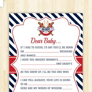Baseball Baby Shower Game Madlib Game Letter to Baby Game - Etsy