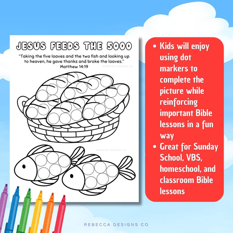 Jesus Feeds 5000 Dot Marker Craft Printable Sunday School Activity Fish ...