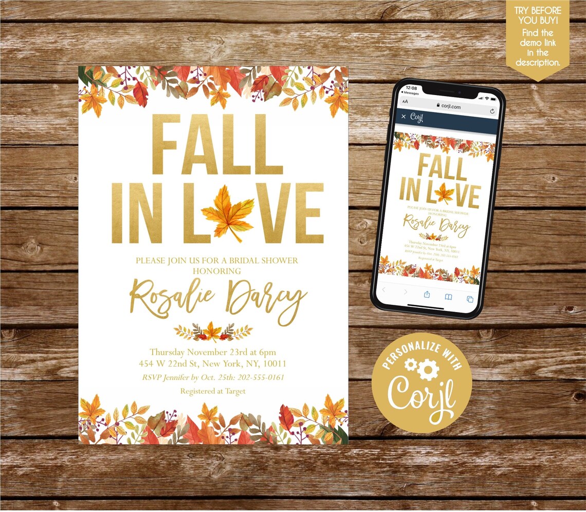 Fall in Love Bridal Shower Invitation Fall in Love Invitation - Etsy