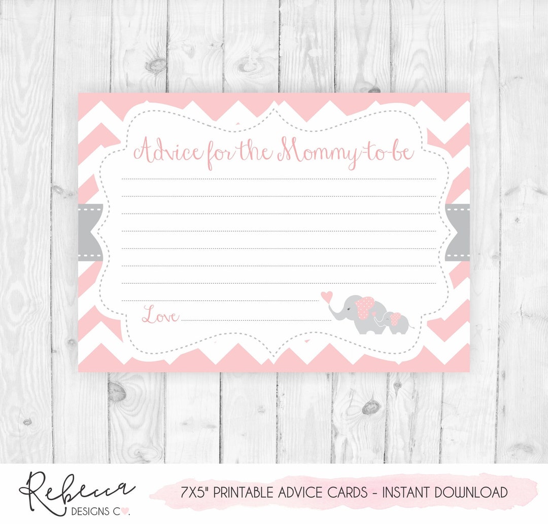 Elephant Advice Card Pink Advice for the Mommy to Be Printable Baby ...