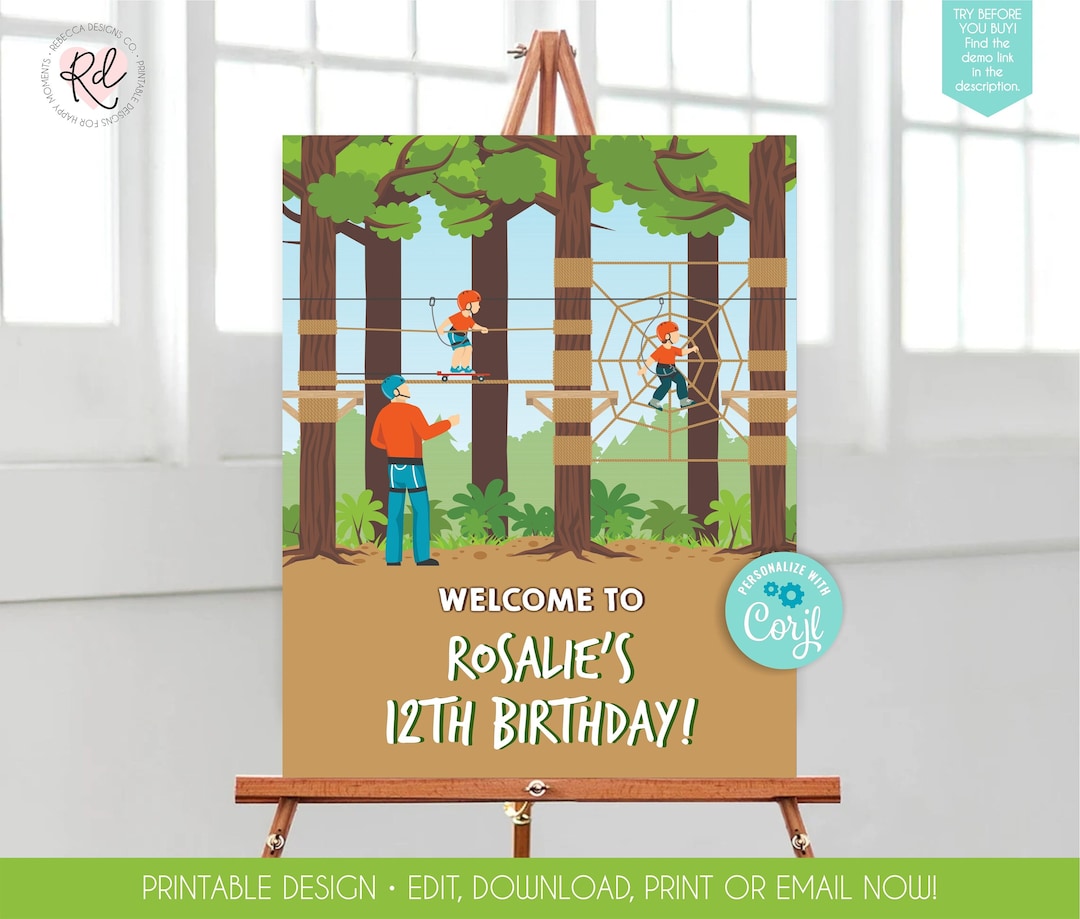 Obstacle Course Welcome Sign Birthday Ropes Course Party Decor Girl ...