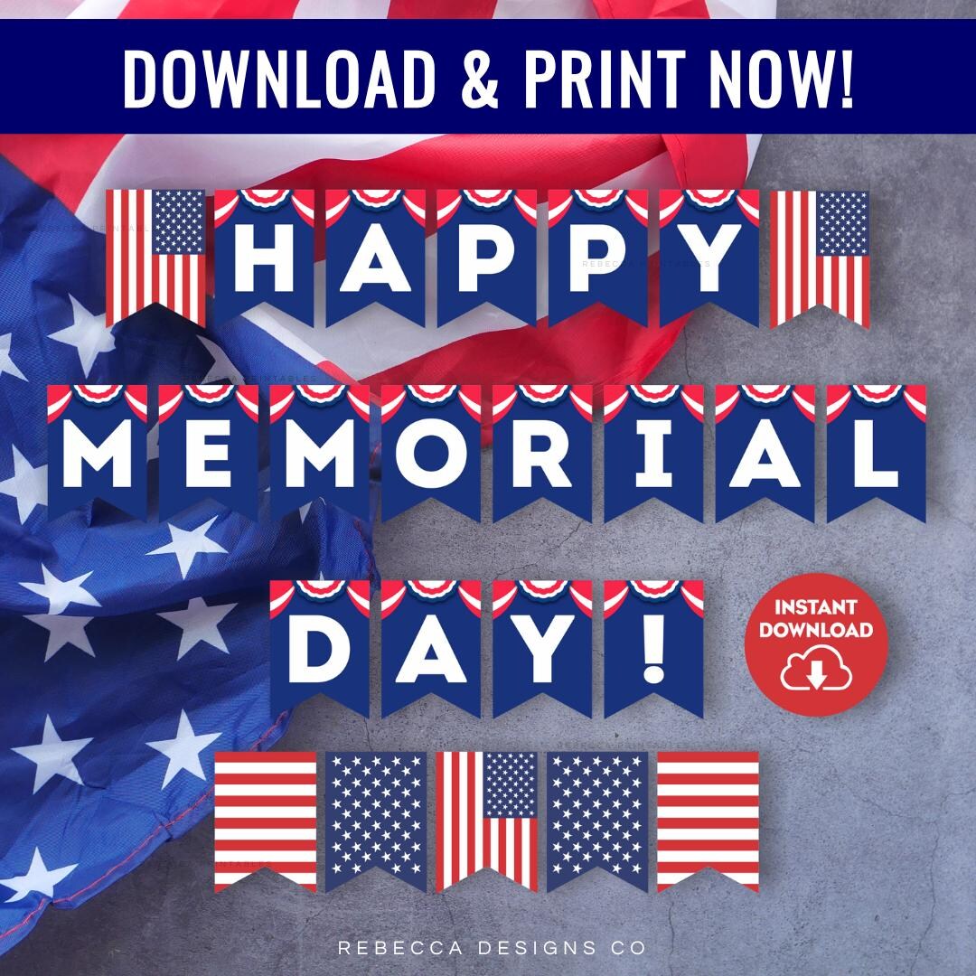 Memorial Day Banner Printable Memorial Day Decor Bunting Instant ...