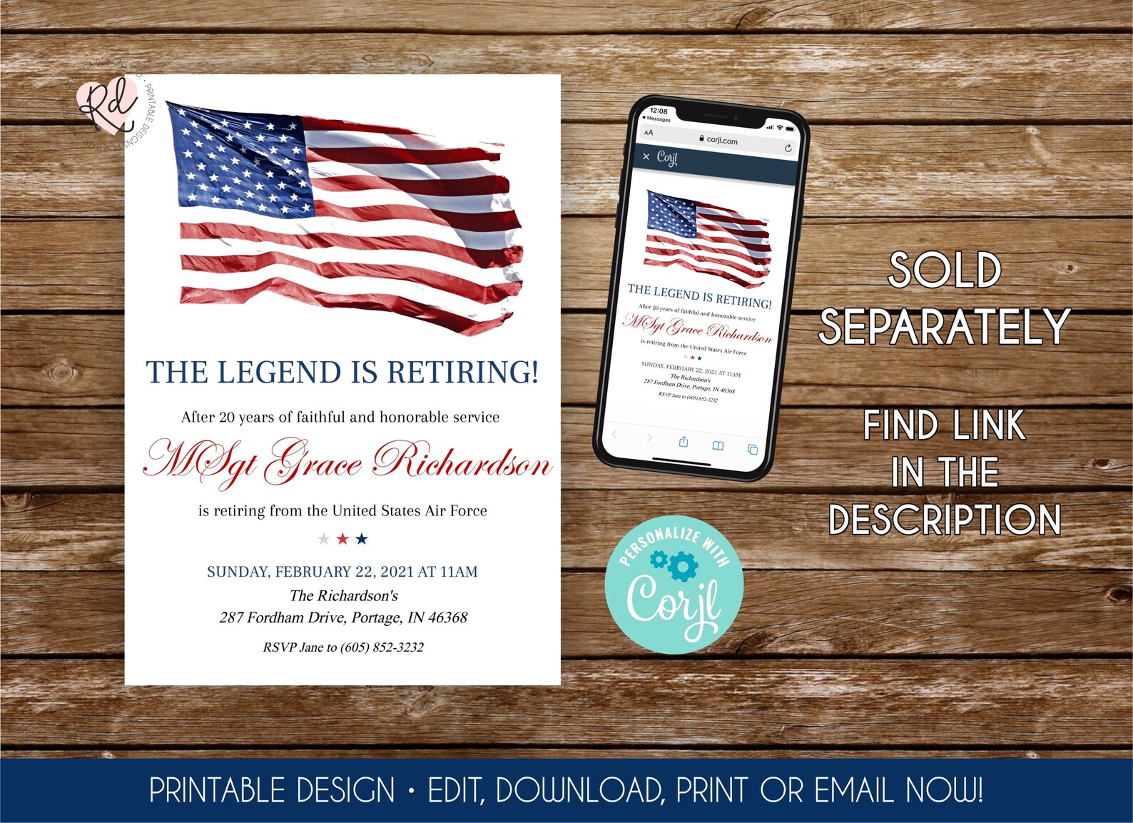 American Flag Retirement Invitation With Photo Retirement Invitation ...