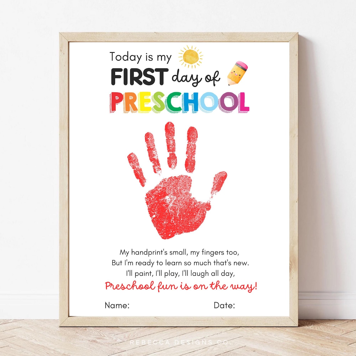 First Day of Pre School Handprint Craft 1st Day Pre-school Poem Prek ...
