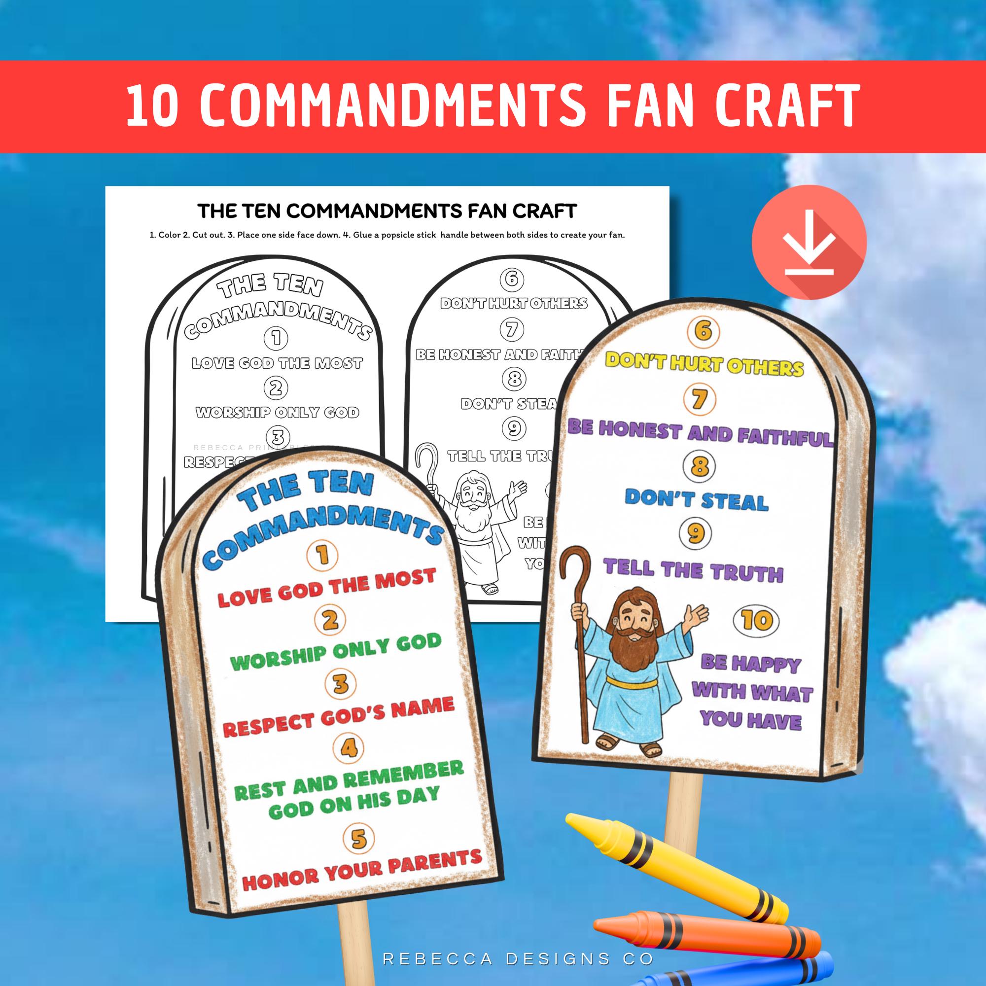 Ten Commandments Coloring Page for Kids Fan Craft Printable Bible ...
