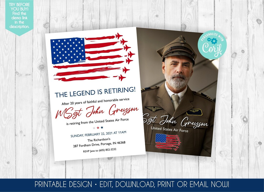 Air Force Invitation Airman Retirement Invite Printable Army Retirement ...