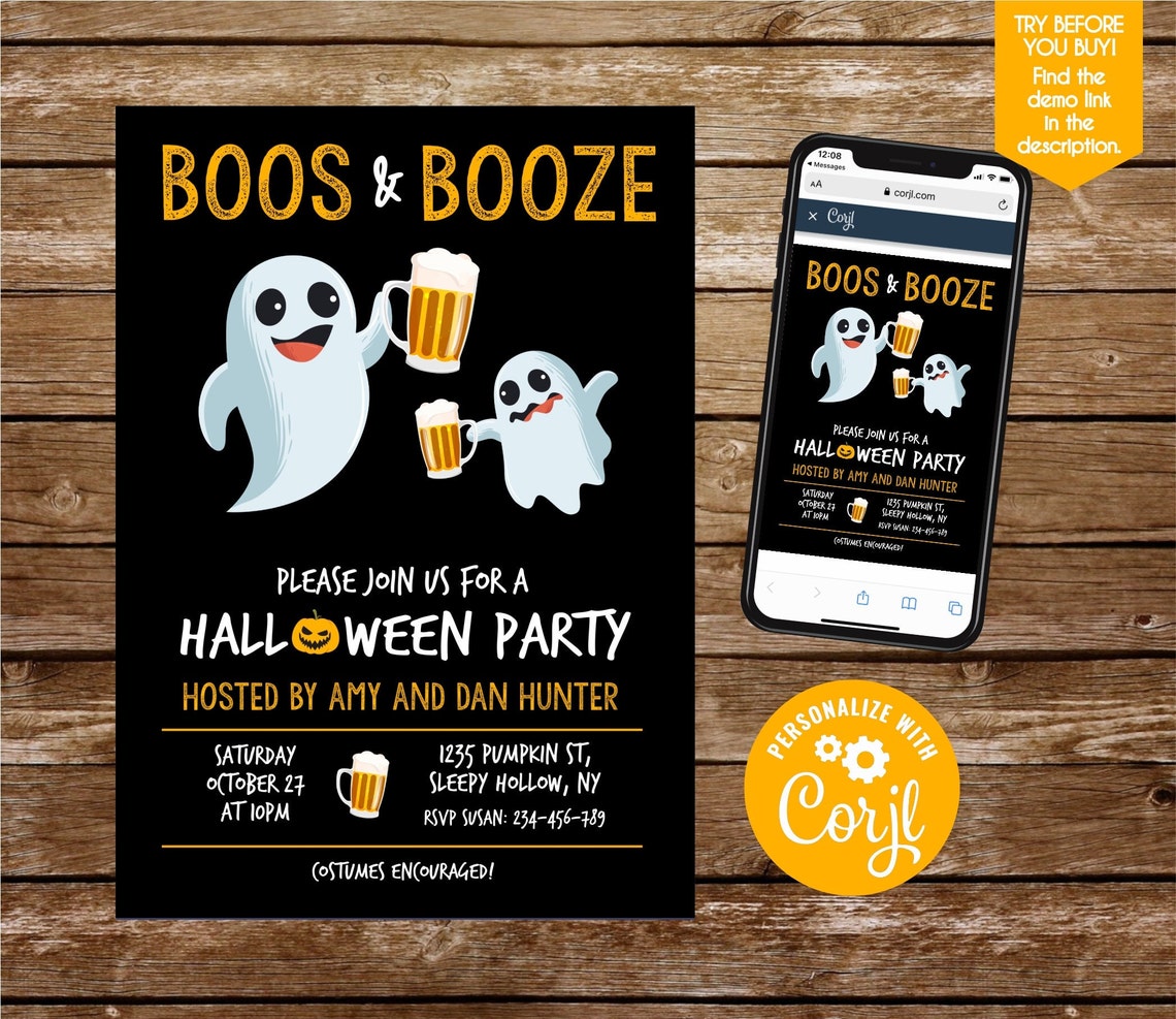 Boos and Booze Invitation You've Been Boozed Halloween - Etsy