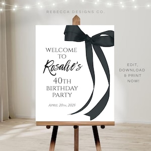Birthday Welcome Sign Bow Girl Birthday Welcome Poster Template ...