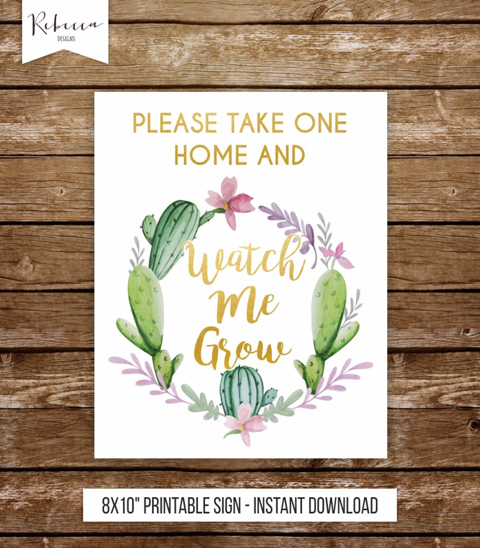 Watch me grow sign printable succulent favors baby shower sign | Etsy